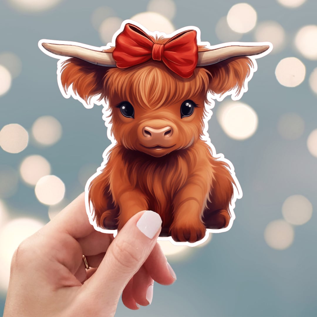 Baby Highland Cow Sticker, Longhorn Cow Sticker, Farm Cow Sticker ...