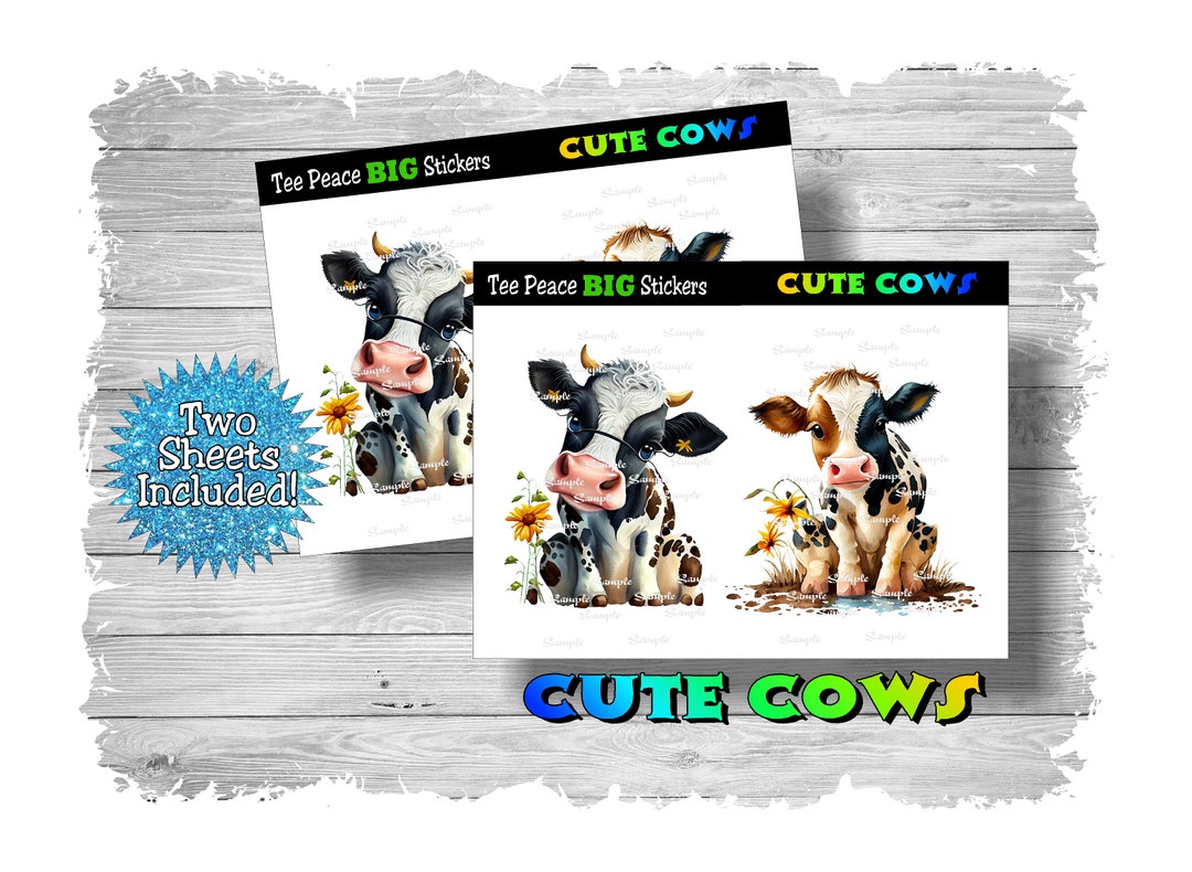 Farm Cow Sticker Sheets, BIG Stickers, 2 Sheet Bundle, Cute Cows ...