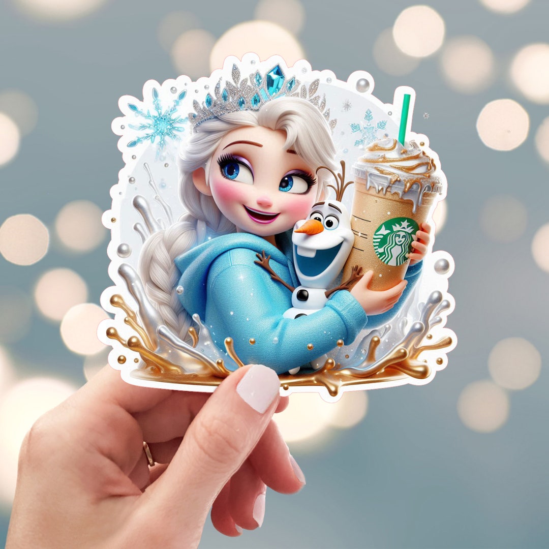 Elsa Olaf Frozen Coffee Sticker, Iced Coffee Sticker, I Love Coffee ...