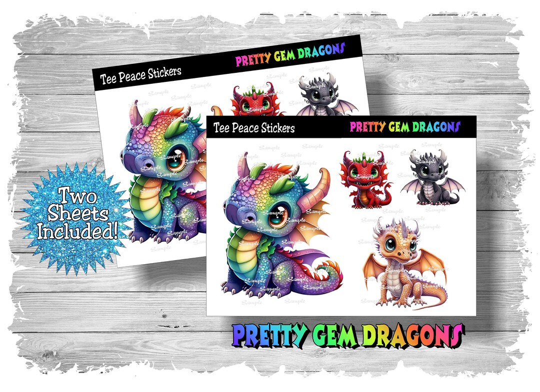 Dragon Sticker Sheets, 2 Sheet Bundle, Rainbow Dragon Stickers, Flying ...