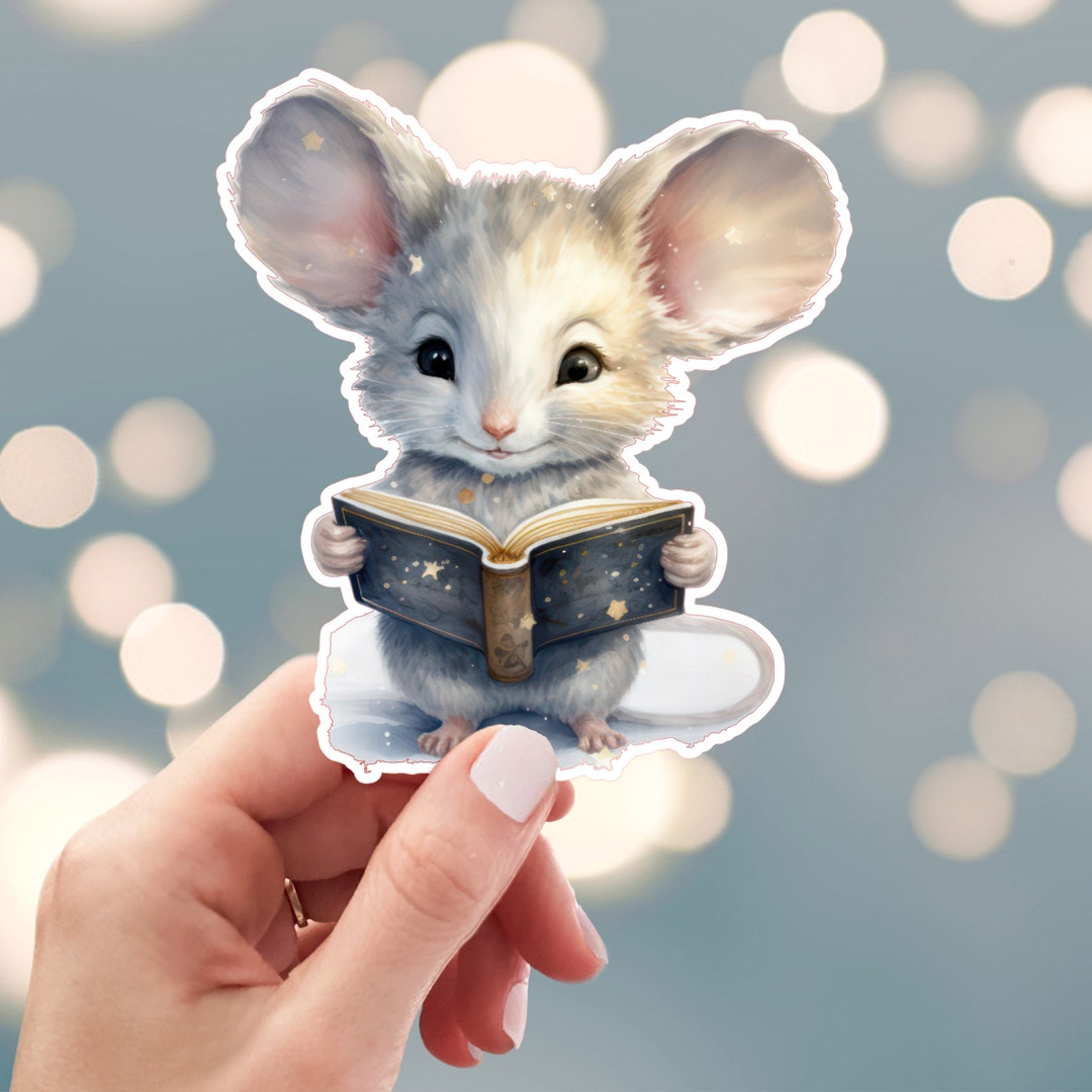 Mouse Reading Book Sticker, Little Mouse Sticker, Library Book Sticker ...