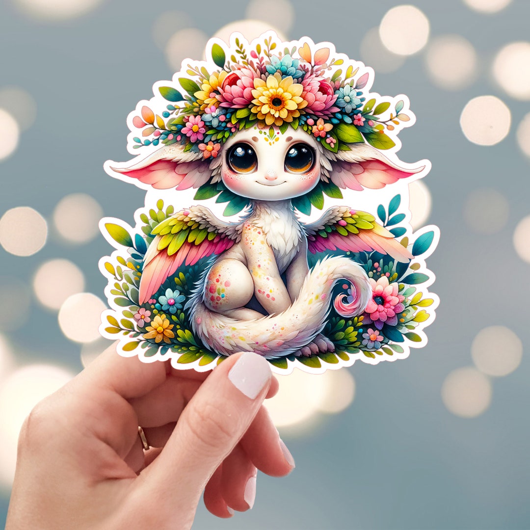 White Dragon Sticker, Floral Dragon Sticker, Baby Flower Dragon Sticker ...