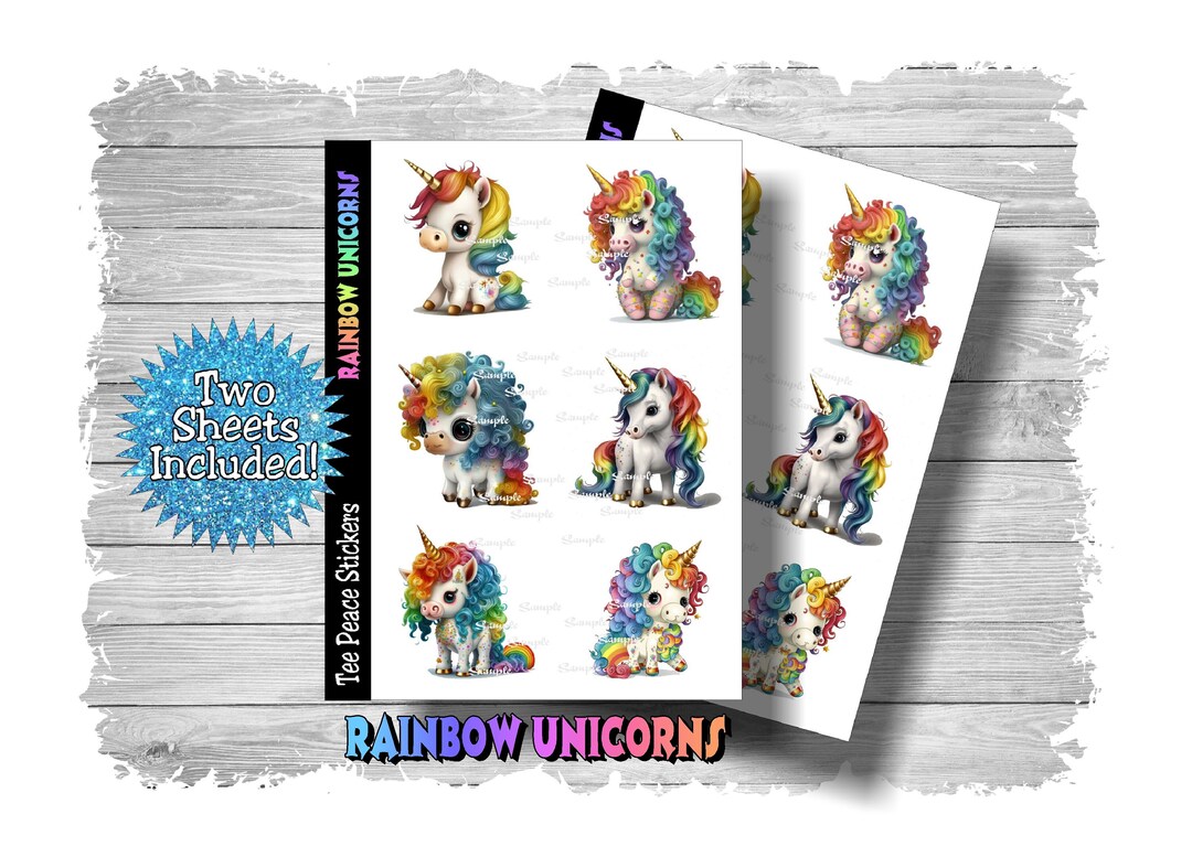 Rainbow Unicorn Sticker Sheets, 2 Sheet Bundle, Unicorn Planner ...