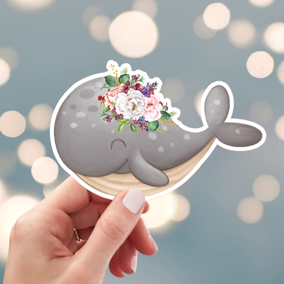 Cute Wale Sticker, Gray Whale Sticker, Kawaii Whale Sticker, Ocean Life ...