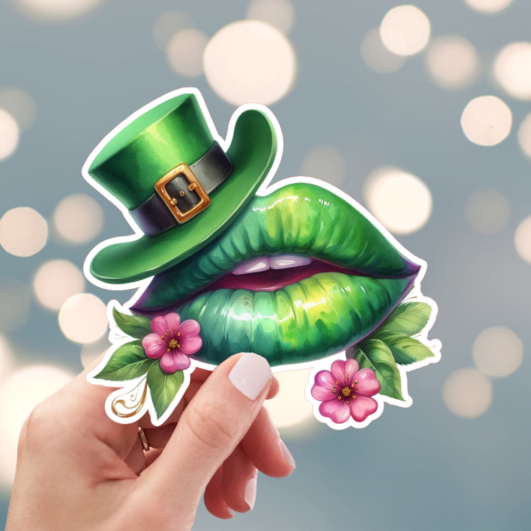 Green Lips Sticker, St. Patrick's Day Large Sticker, Leprechaun Hat ...