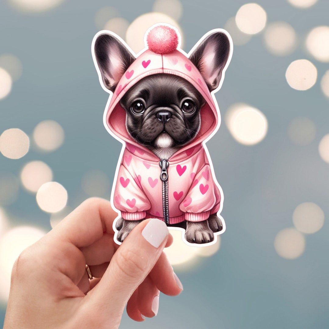 French Bulldog Sticker, Frenchie Puppy Sticker, Pink Doggy Coat Sticker ...