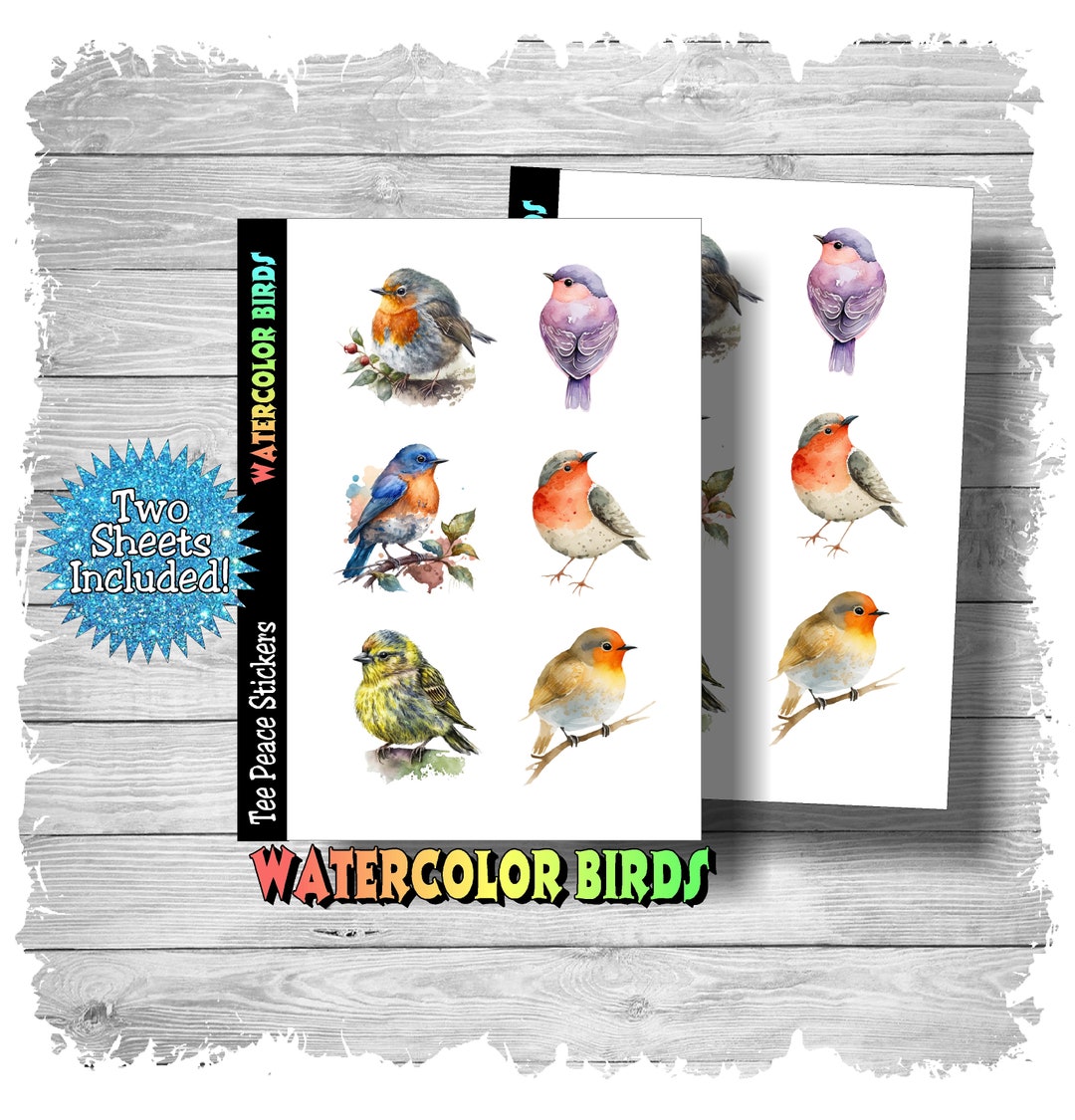 Bird Sticker Sheets, 2 Sheet Bundle, Watercolor Birds Stickers, Robbin ...