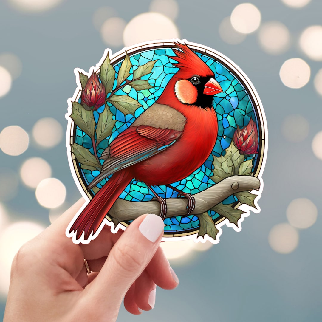 Red Cardinal Sticker, Stained Glass Bird Sticker, Cardinal in A Tree ...