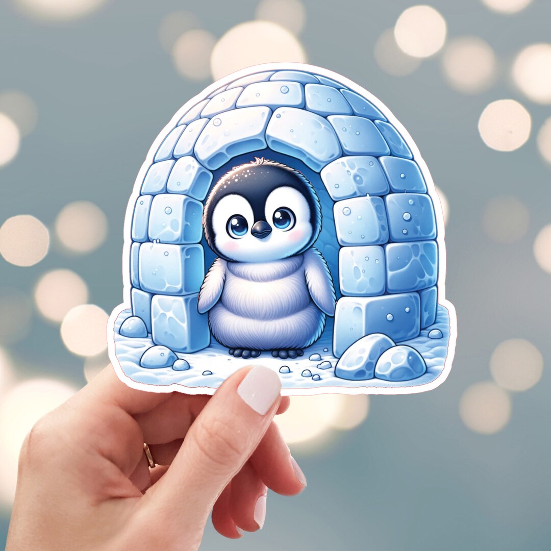 Penguin Igloo Sticker, Kawaii Penguin Sticker, Winter Snow Penguin ...