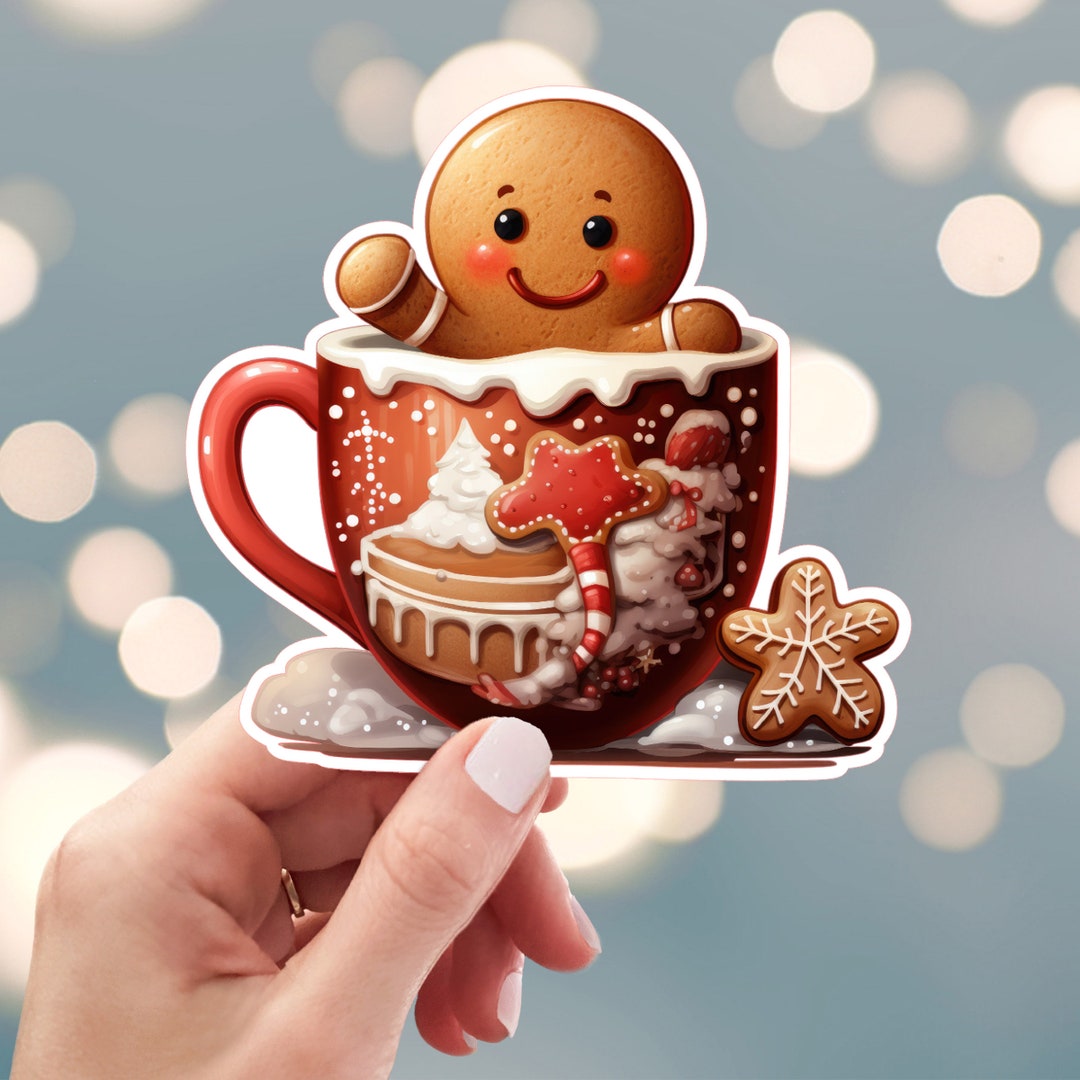 Gingerbread Cookie Sticker, Christmas Teacup Sticker, Winter Cocoa ...