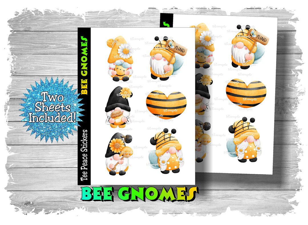 Bee Gnome Sticker Sheets, 2 Sheet Bundle, Bumble Bee Planner Stickers ...