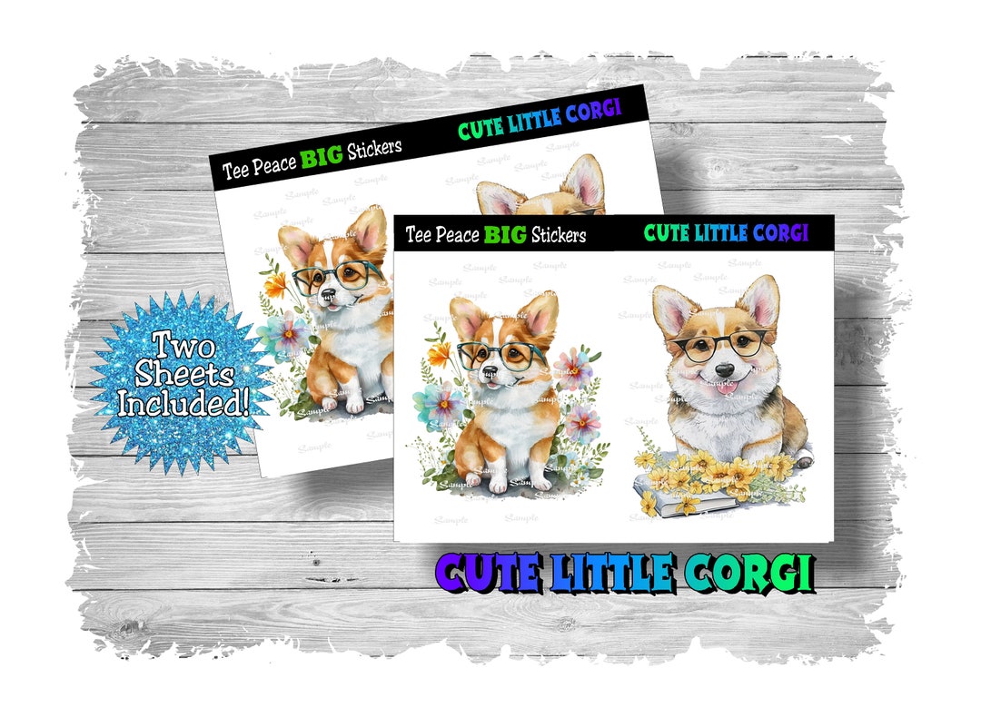 Corgi Sticker Sheets, BIG Stickers, 2 Sheet Bundle, Corgi Dog Planner ...