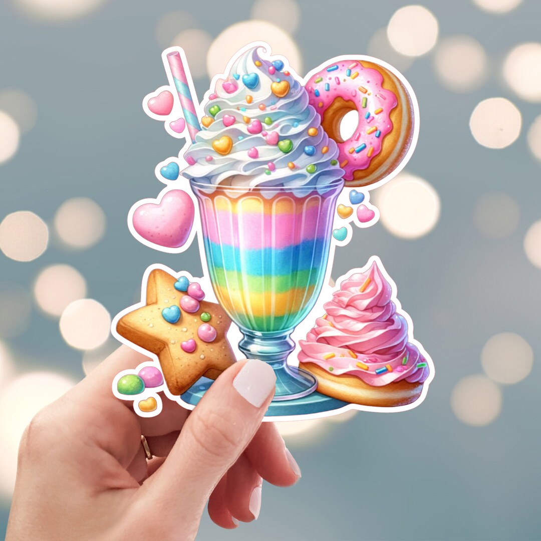 Strawberry Shake Sticker, Sweet Candy Dessert Sticker, Rainbow Pudding ...