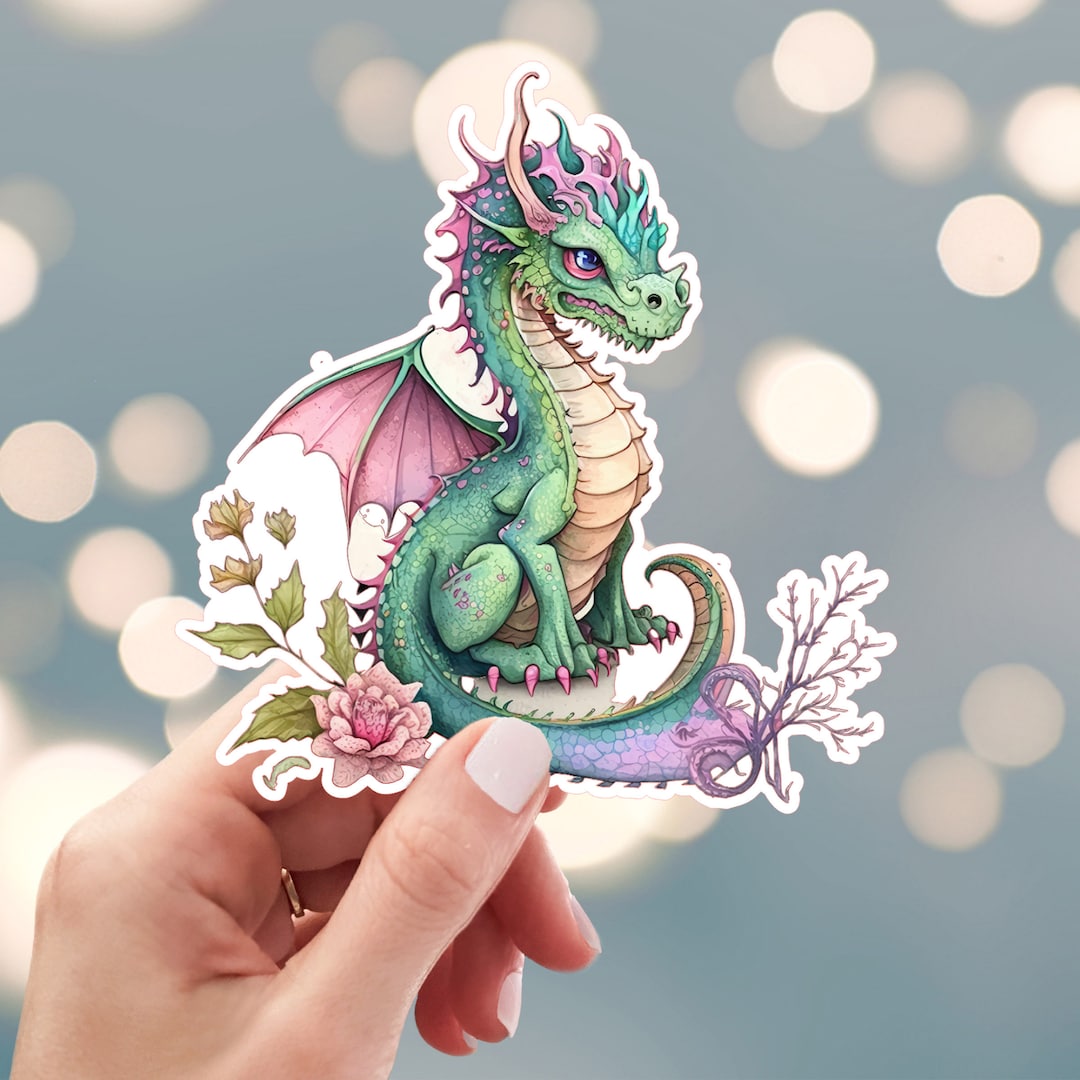 Wizard Dragon Sticker, Flying Dragon Sticker, Watercolor Dragon Art ...