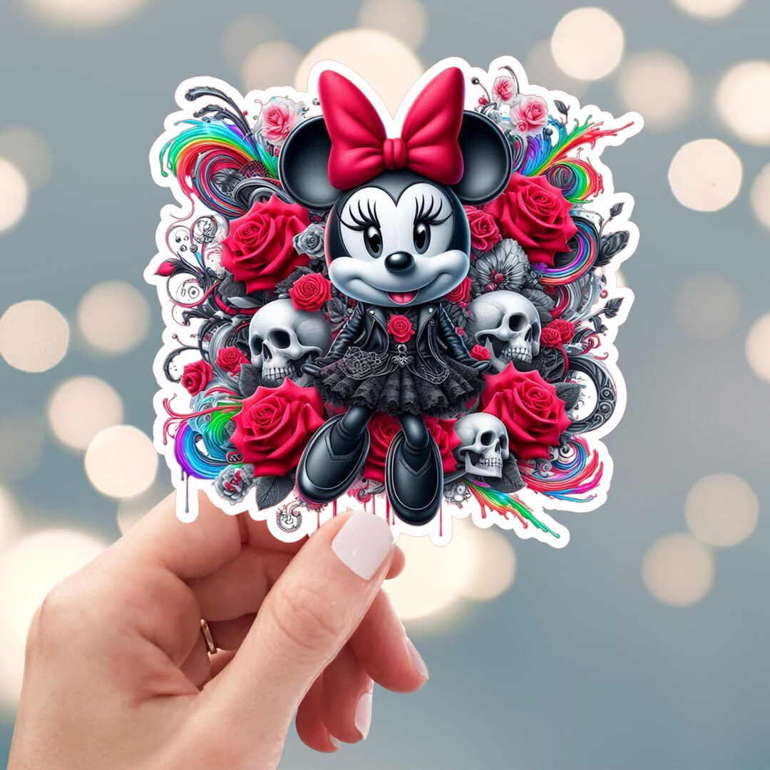 Goth Minnie Mouse Sticker, Red Bow Minnie Sticker, Red Rose Skull ...