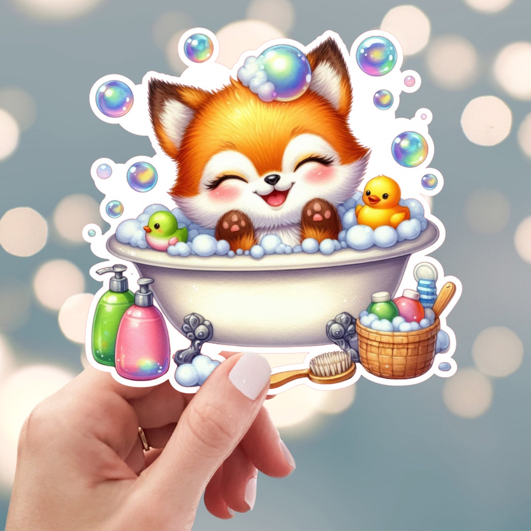 Baby Fox Sticker, Bath Time Sticker, Bubble Bath Sticker, Rubbery Ducky ...