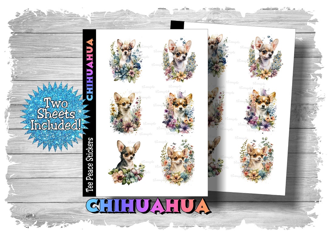 Chihuahua Sticker Sheets, 2 Sheet Bundle, Puppy Dog Stickers, Chiwawa ...