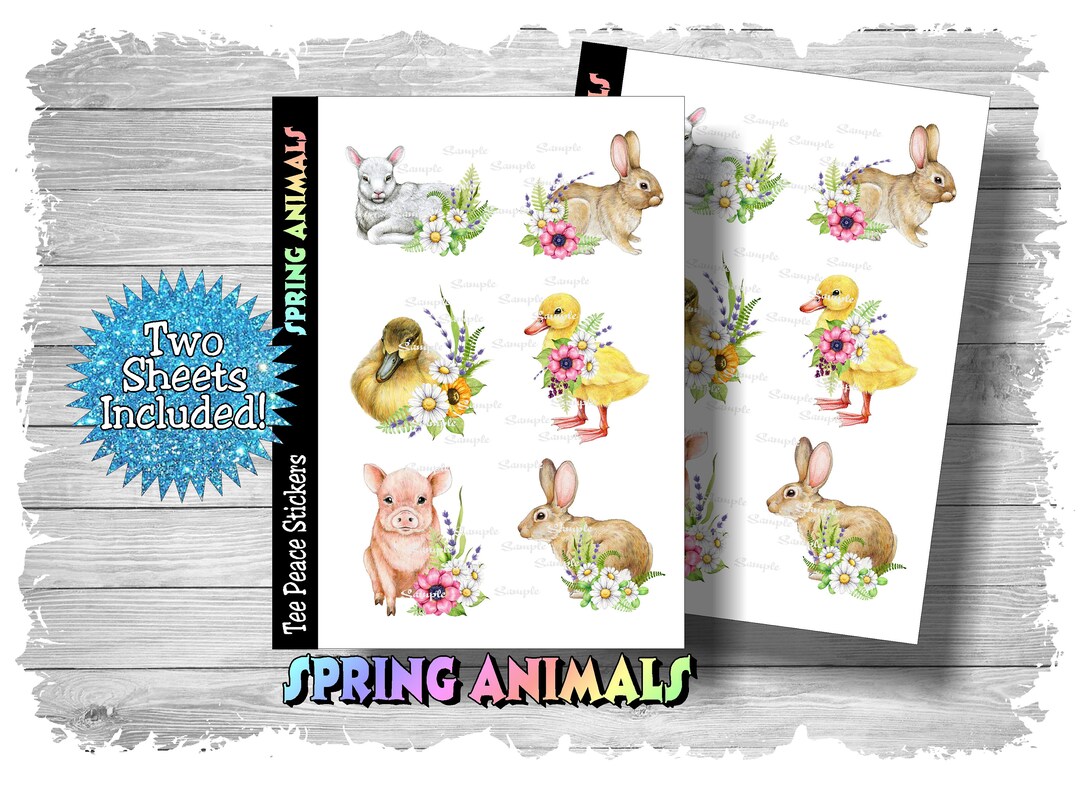 Spring Animal Sticker Sheets, 2 Sheet Bundle, Baby Animal Planner ...