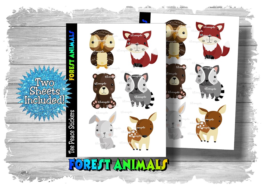 Forest Animals Sticker Sheets, 2 Sheet Bundle, Fox Planner Stickers ...