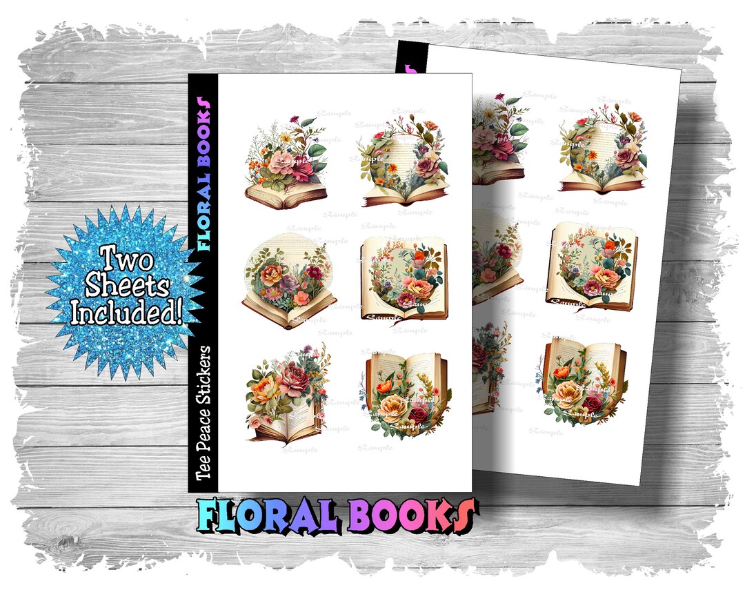 Library Books Sticker Sheets, 2 Sheet Bundle, Stack of Books Stickers ...