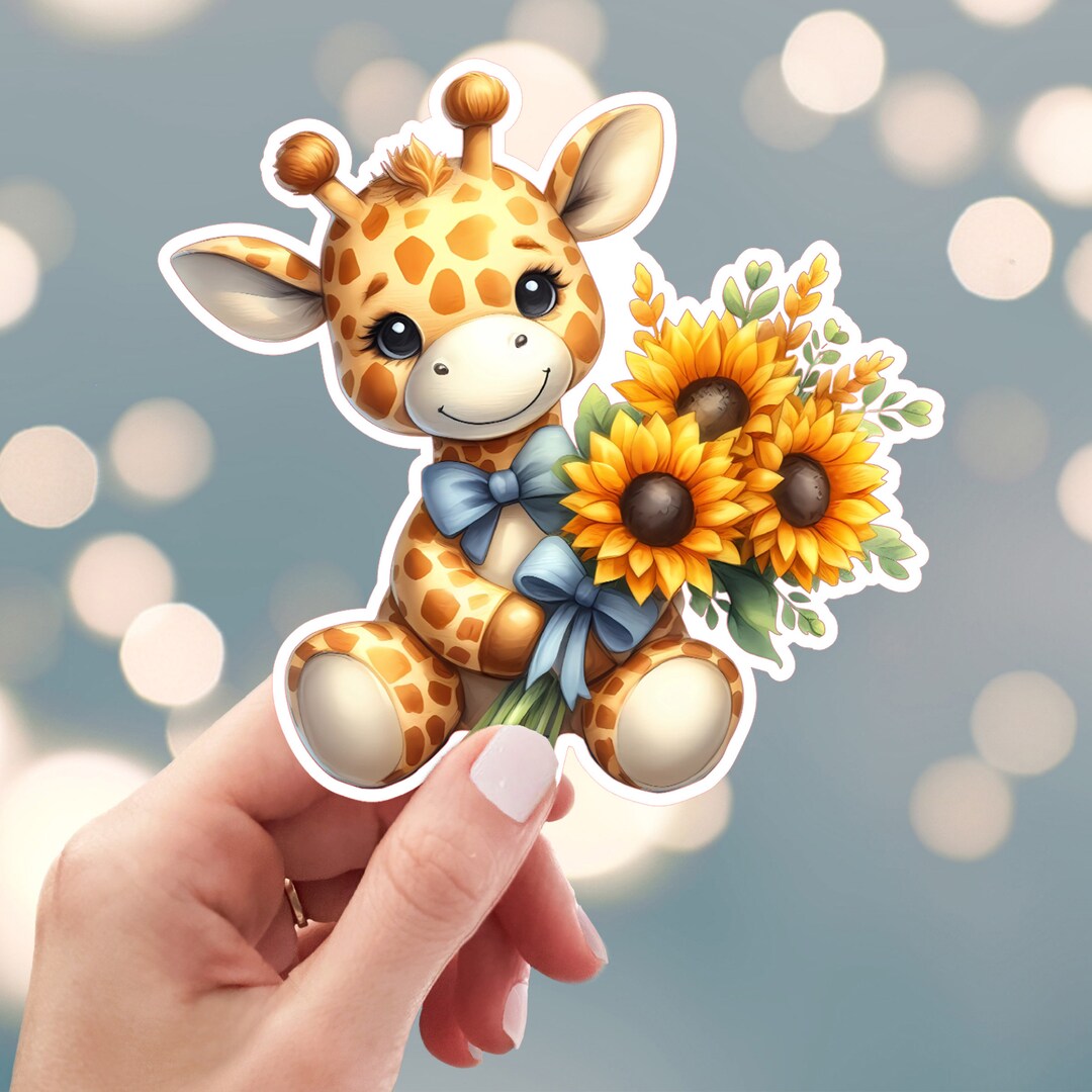 Baby Giraffe Sticker, Sunflower Sticker, Daisy Flower Sticker, Safari ...