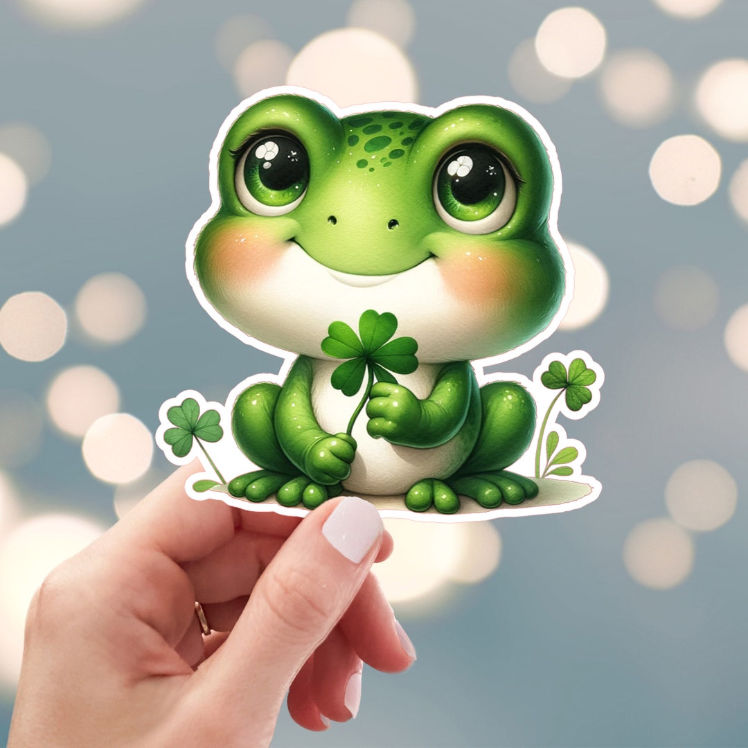 Frog Sticker, St. Patrick's Day Sticker, 4 Leaf Clover Sticker, Lucky ...