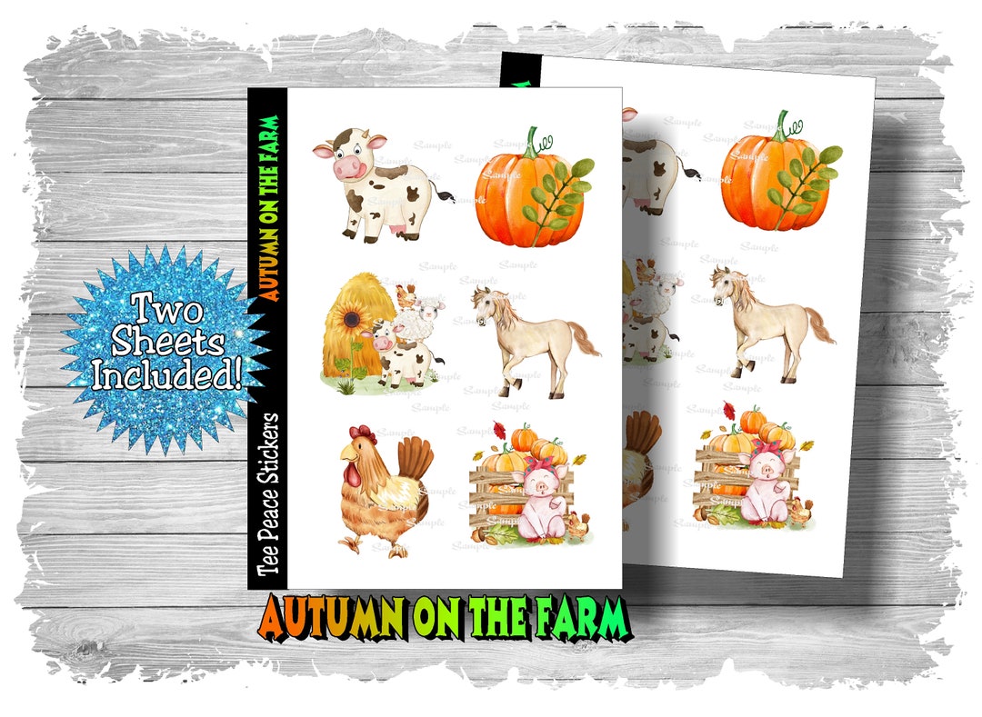 Autumn Farm Sticker Sheets, 2 Sheet Bundle, Fall Animals Stickers, Farm ...