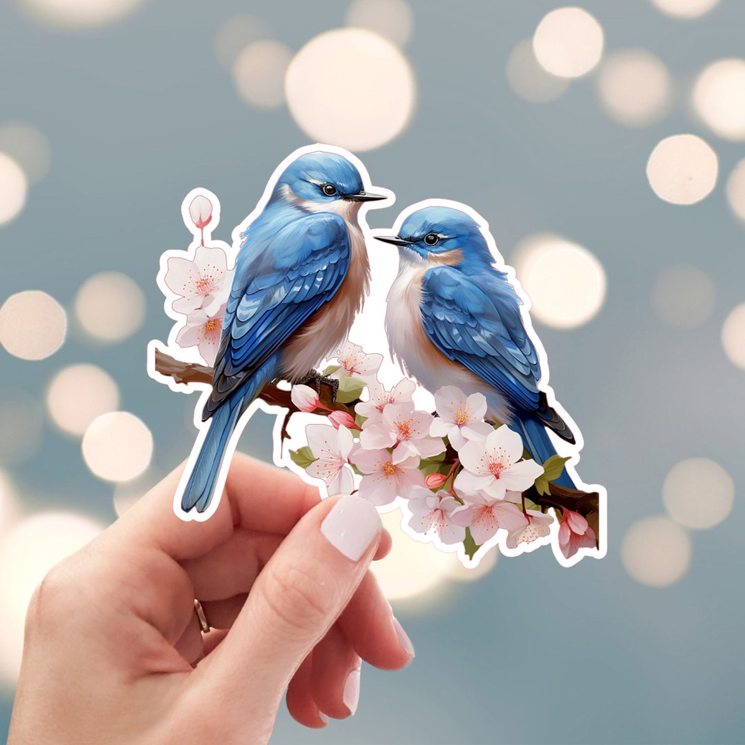 Blue Birds Sticker, Love Birds Sticker, Bird Branch Sticker, Cherry ...