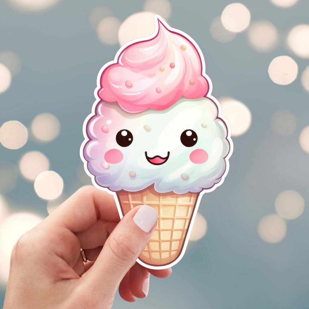 Ice Cream Sticker, Kawaii Ice Cream Sticker, Strawberry Ice Cream ...