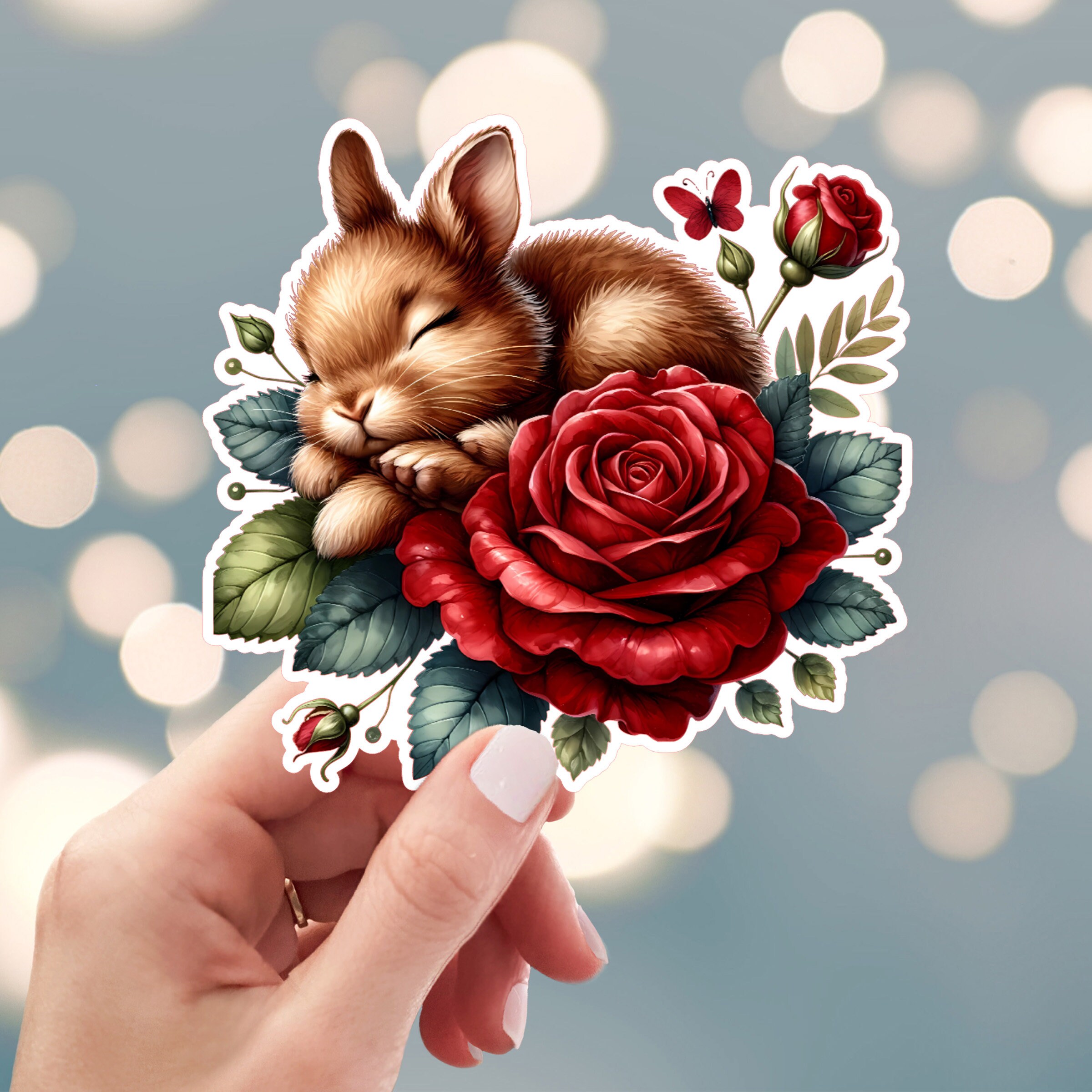 Bunny Rabbit Sticker, Red Rose Sticker, Easter Bunny Sticker, Summer ...