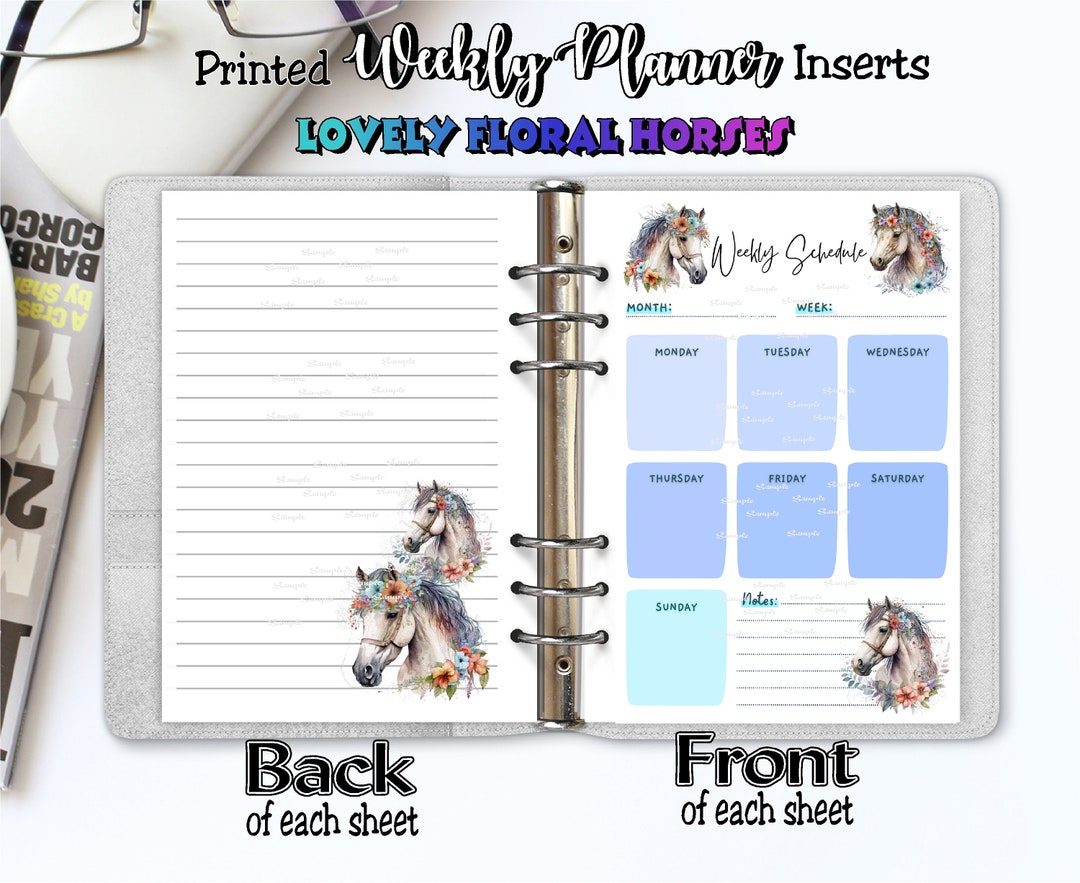 A5 Weekly Planner Inserts, Floral Horse Planner Pages, Weekly Planner ...