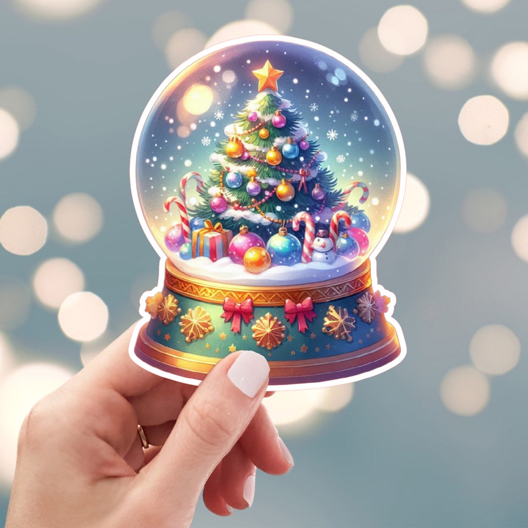 Christmas Snow Globe Sticker, Christmas Tree Sticker, Happy Holidays ...