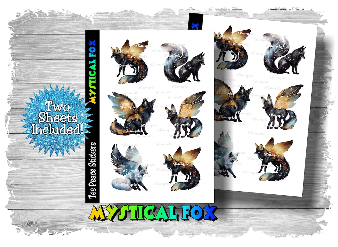 Flying Fox Sticker Sheets, 2 Sheet Bundle, Black Fox Stickers, Mystical ...