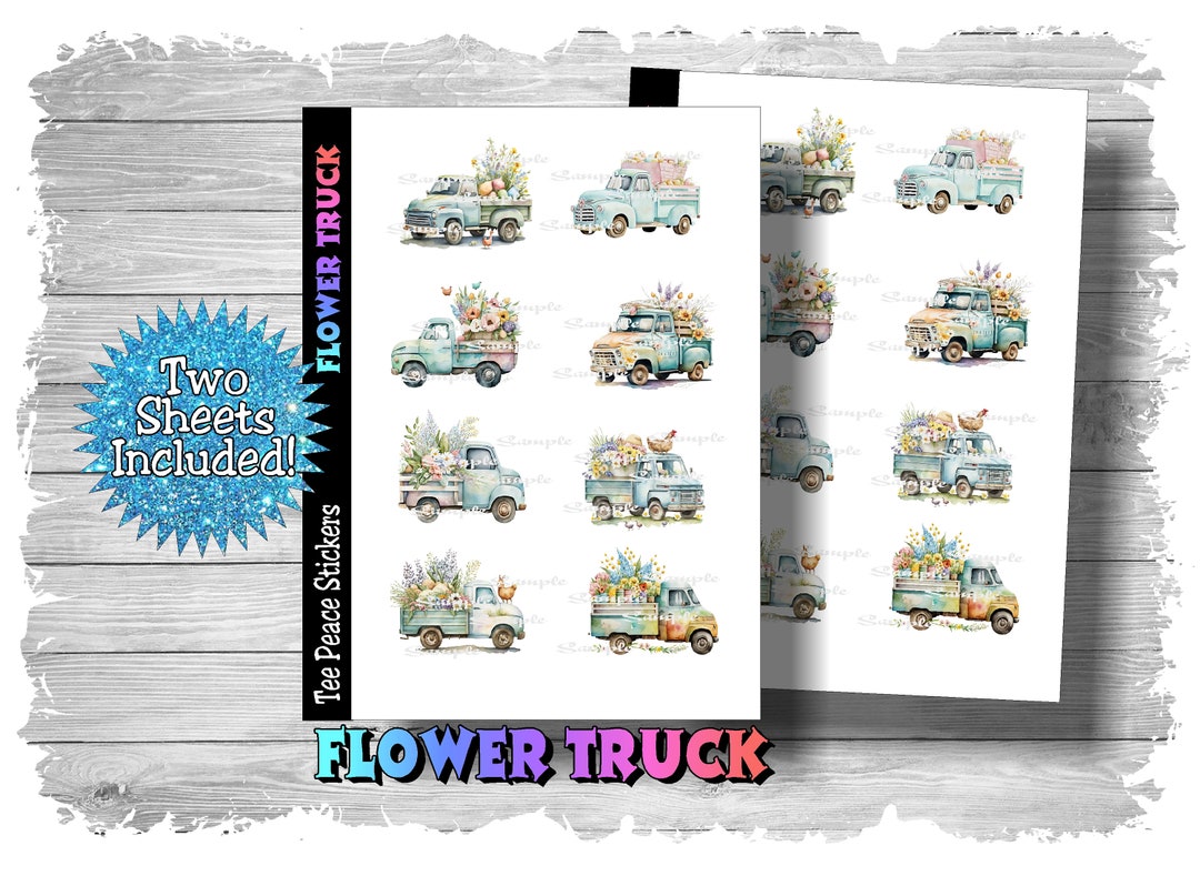 Flower Truck Sticker Sheets, 2 Sheet Bundle, Spring Truck Stickers ...