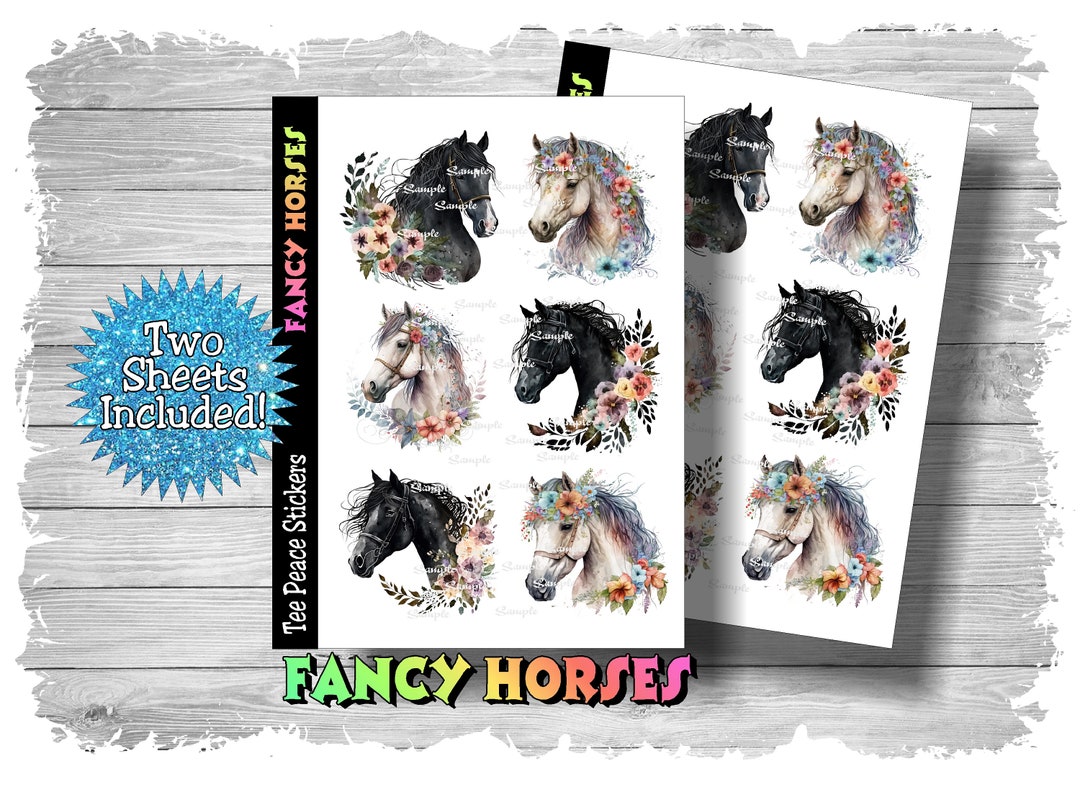 Fancy Horse Sticker Sheets, 2 Sheet Bundle, Floral Horse Stickers ...