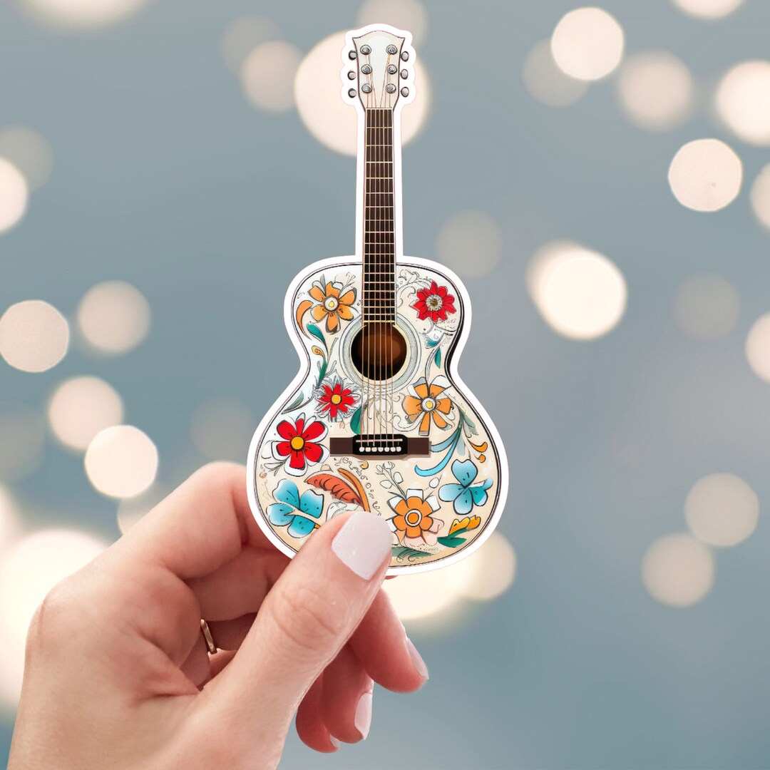 Floral Guitar Sticker, Vintage Guitar Sticker, Acoustic Guitar Sticker ...