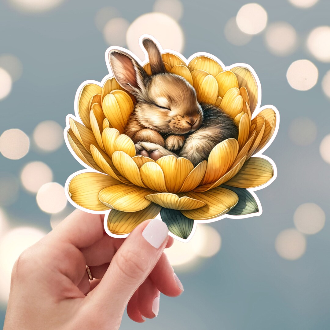 Bunny Rabbit Sticker, Yellow Mums Sticker, Easter Bunny Sticker, Summer ...