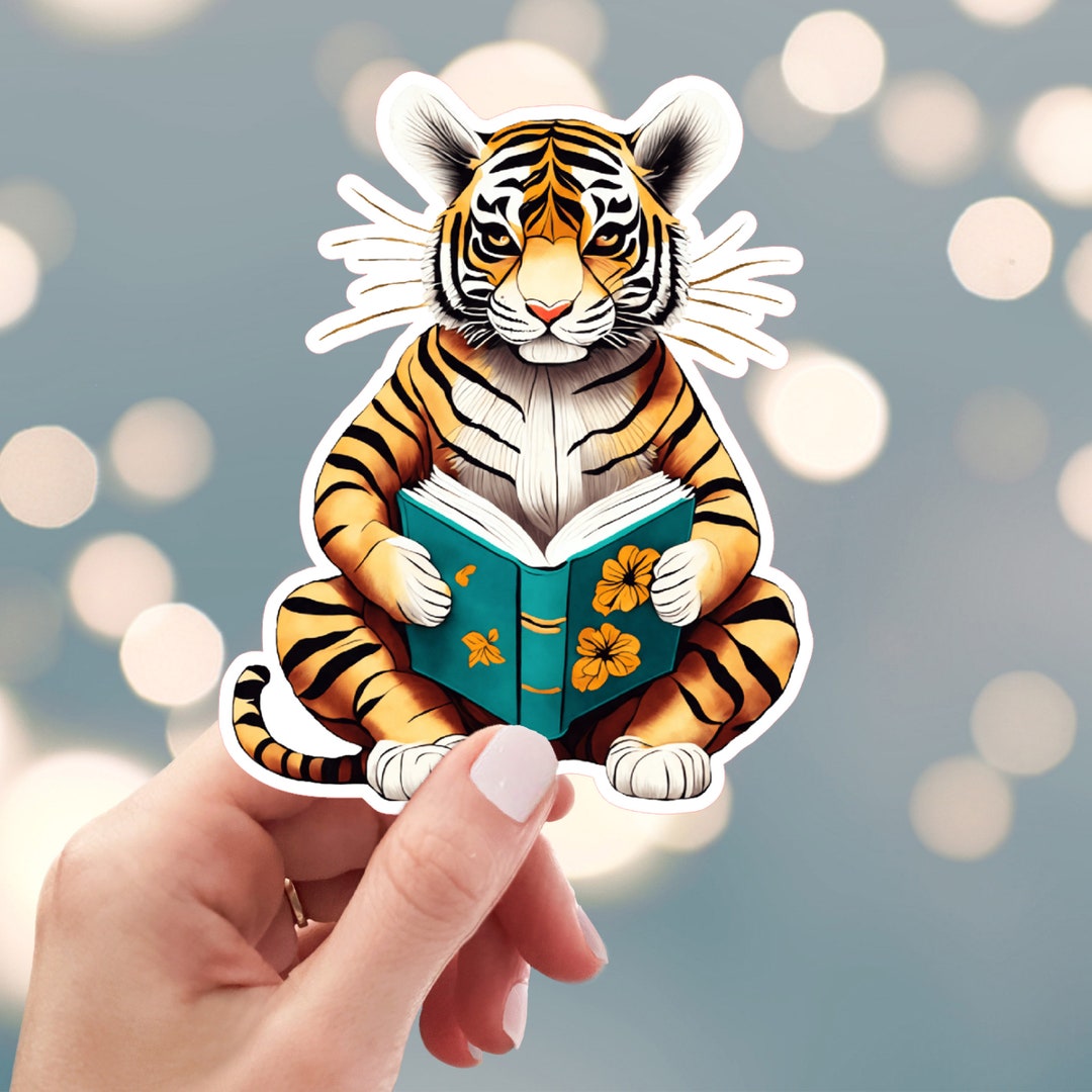 Tiger Sticker, Reading Tiger Sticker, Bengal Tiger With Books Sticker ...