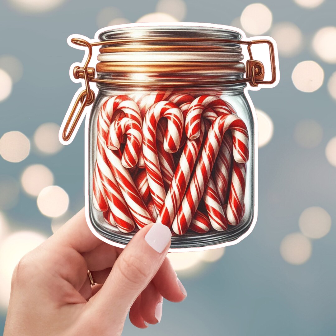 Jar of Candy Canes Sticker, Christmas Sweets Sticker, Candy Jar Sticker ...