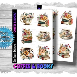 Coffee & Books Sticker Sheets, 2 Sheet Bundle, Coffee Cup Planner ...