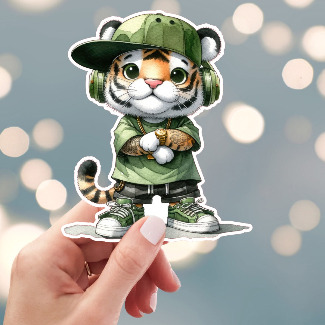 Hip Hop Tiger Sticker, Hipster Tiger Sticker, Teenage Tiger Sticker ...