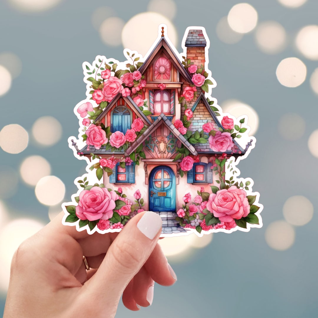 Flower Cottage Sticker, Victorian House Sticker, Rosy Pink House ...