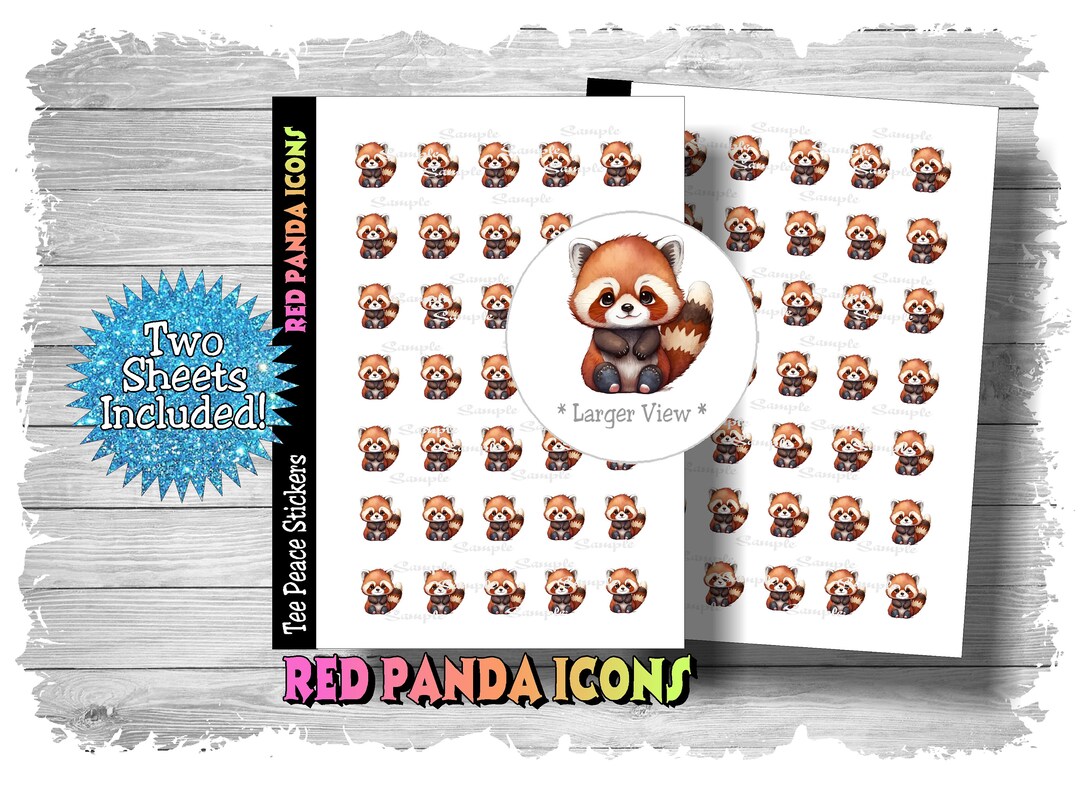 Red Panda Icon Sticker Sheets, 2 Sheet Bundle, Red Panda Icon Stickers ...