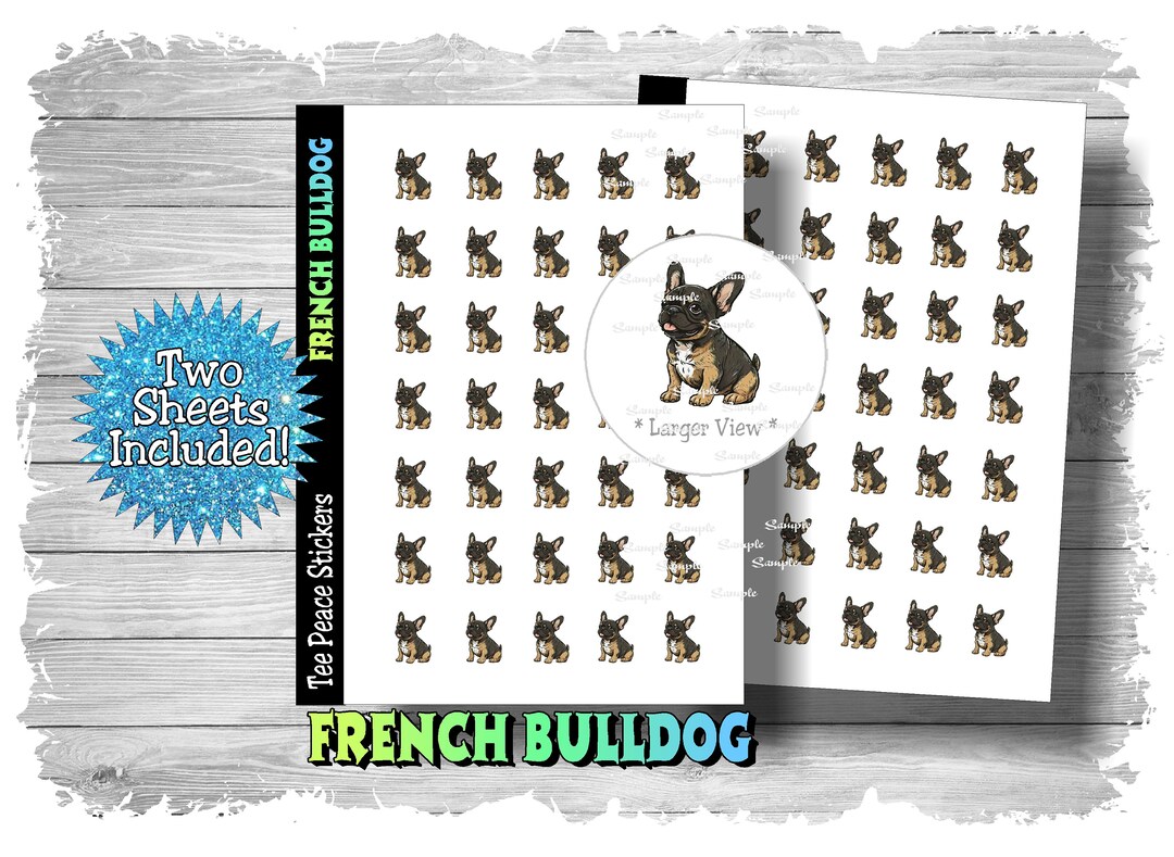 Frenchie Dog Icon Sticker Sheets, 2 Sheet Bundle, French Bulldog Icon ...