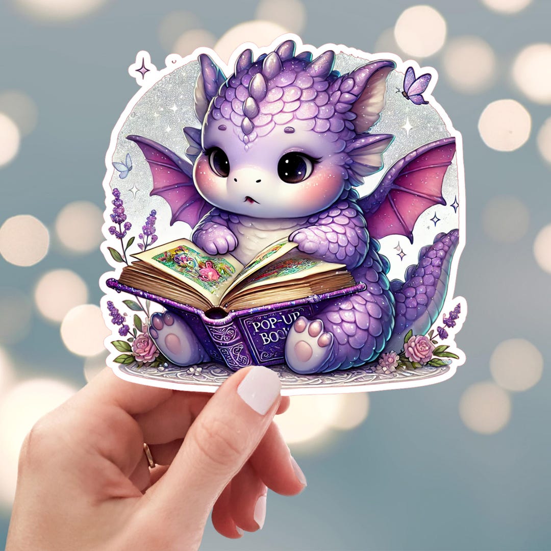 Purple Dragon Sticker, Book Dragon Sticker, Baby Flying Dragon Sticker ...
