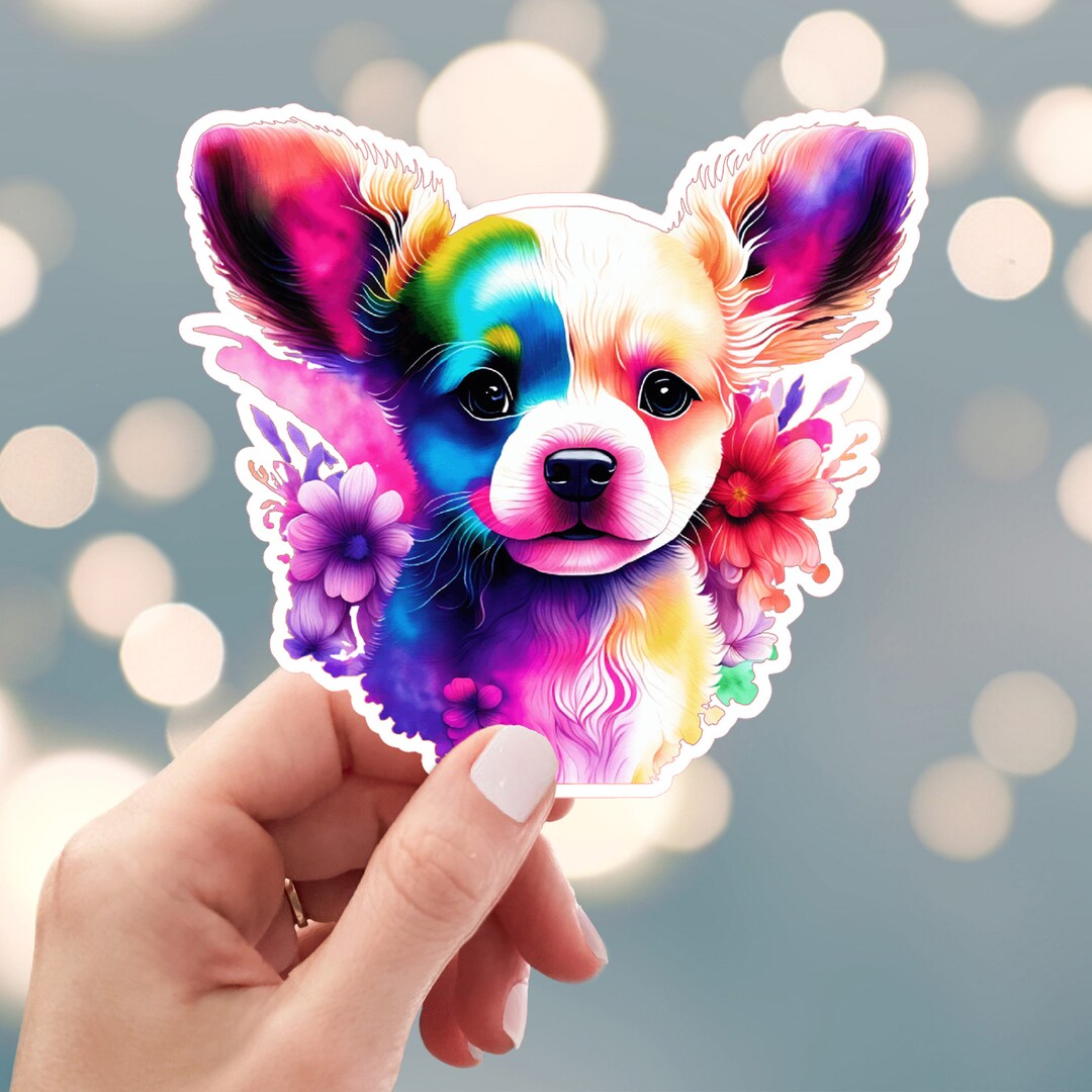 Rainbow Puppy Sticker, Chihuahua Dog Large Sticker, Pet Chihuahua ...