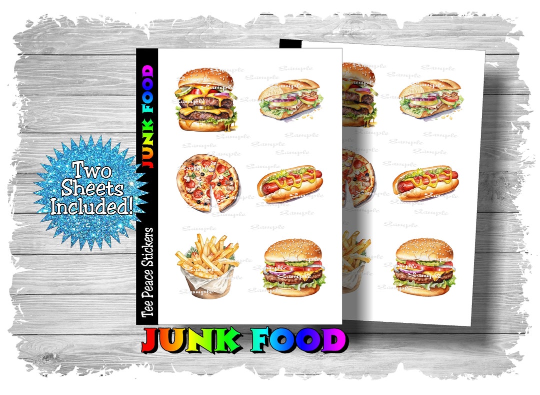 Fast Food Sticker Sheets, 2 Sheet Bundle, Junk Food Stickers, Hamburger ...