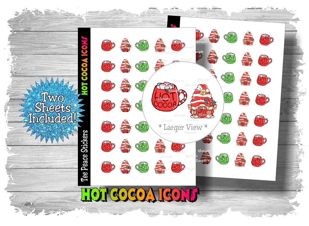 Hot Cocoa Icon Sticker Sheets, 2 Sheet Bundle, Christmas Cocoa Stickers ...