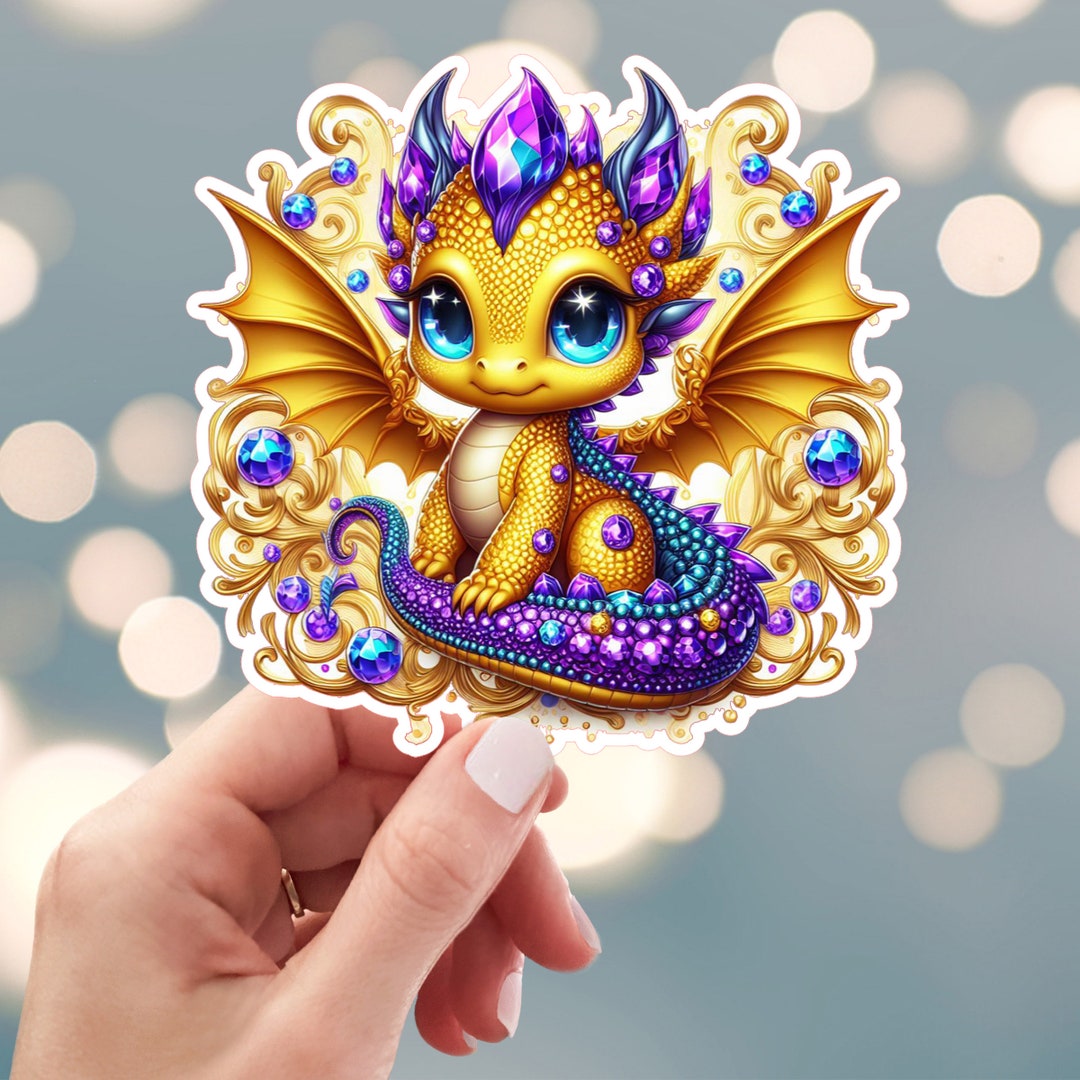 Purple Dragon Sticker, Gemstone Dragon Sticker, Flying Golden Dragon ...