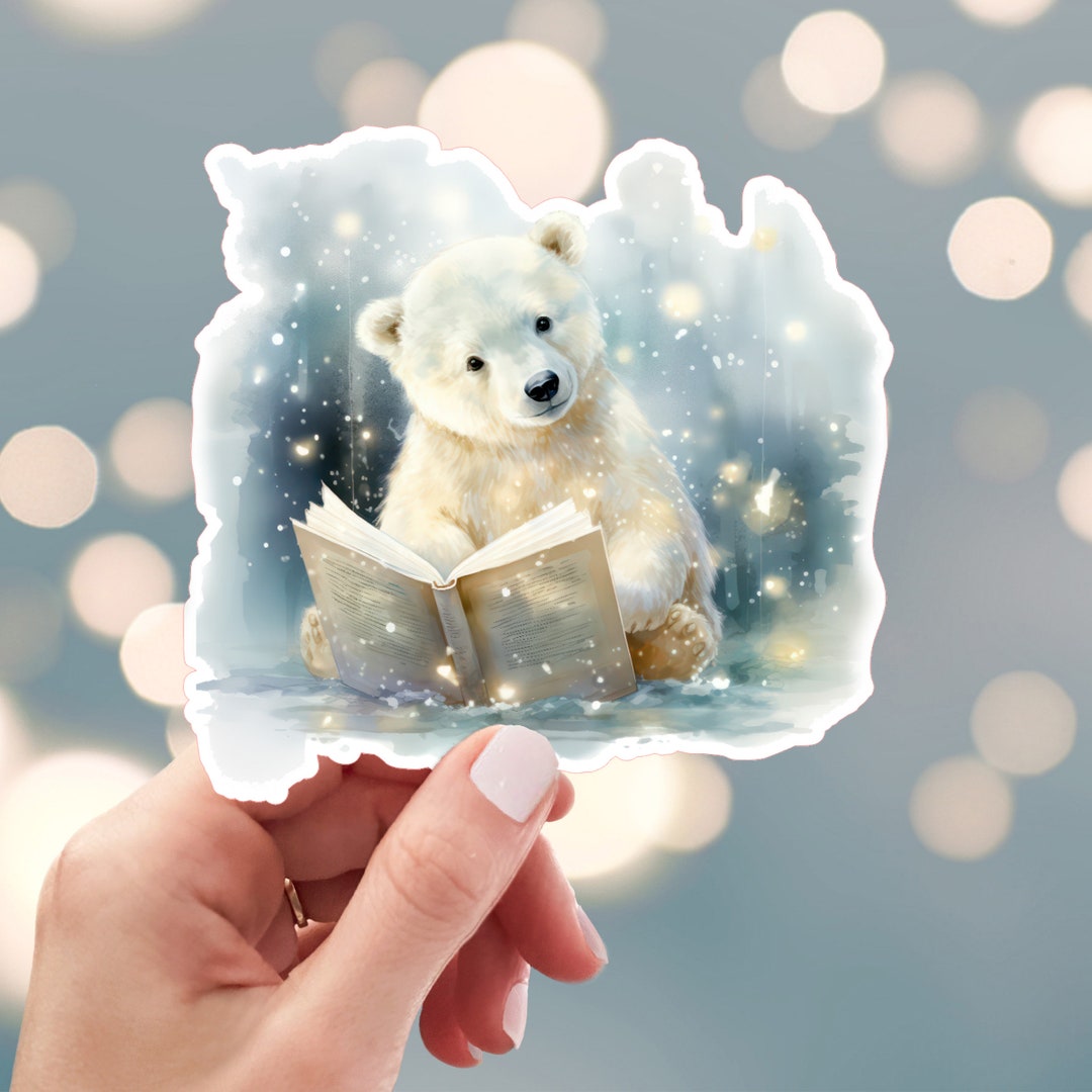 Polar Bear Reading Book Sticker, Book Club Book Sticker, School Library ...